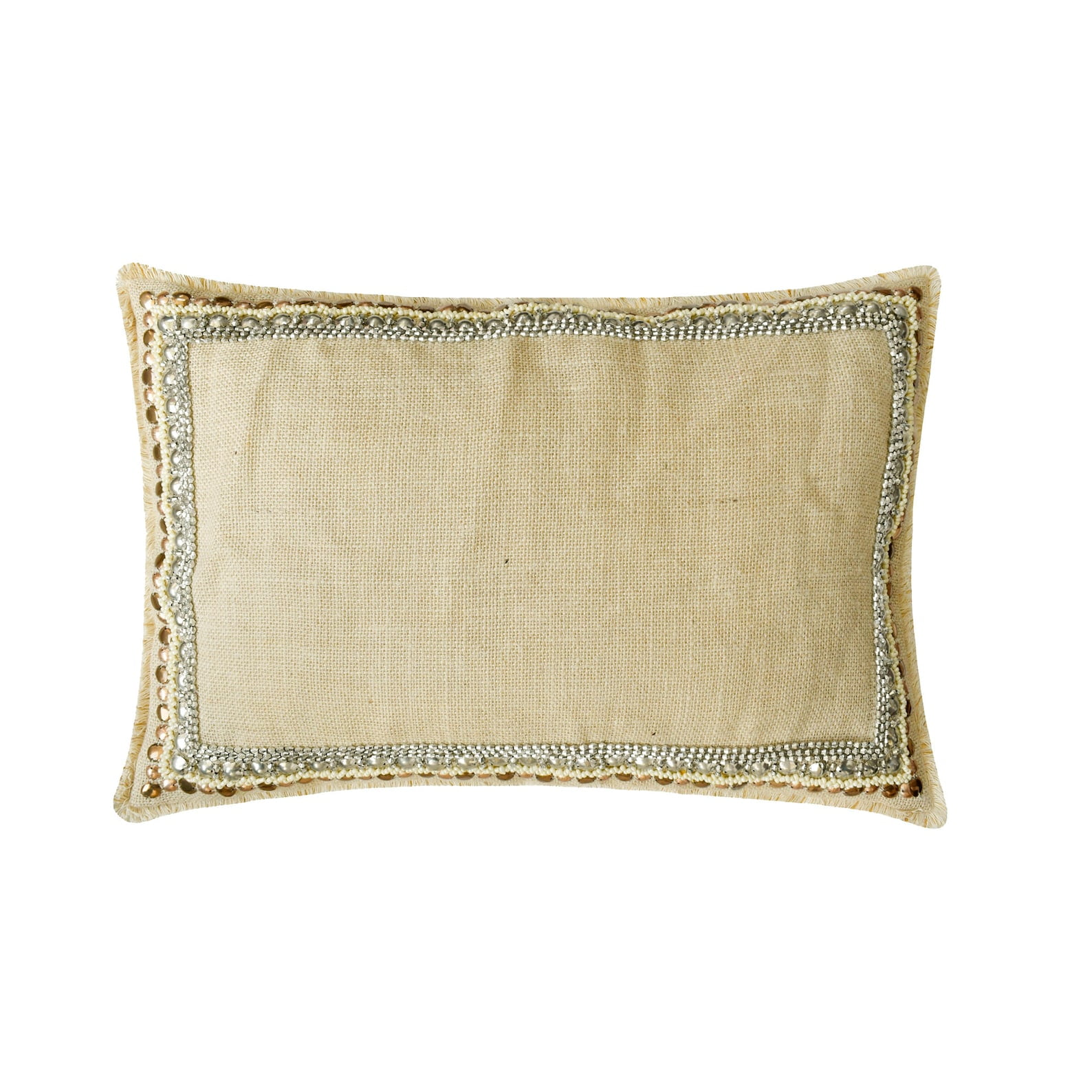 Handmade Beige 12"x16" (30x40 cm) Lumbar Pillow Cover, Burlap Bordered ...