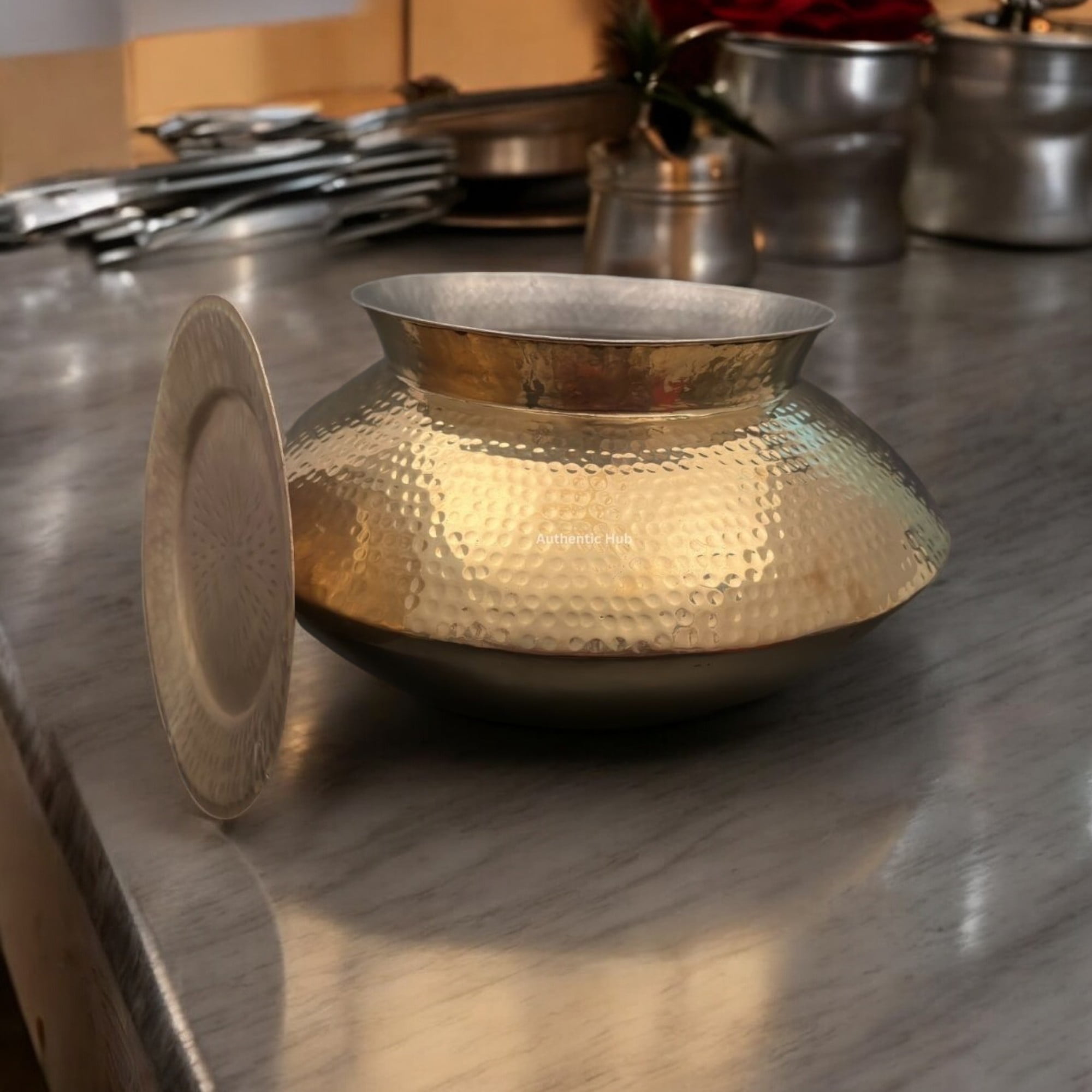 Handmade Big Brass Degchi with Lid, Handi, 22 ltr Big Deg, Cooking Pot ...