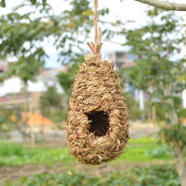 Handmade Bird Hut Natural Grass Knitting Hanging Bird Nest Roosting ...