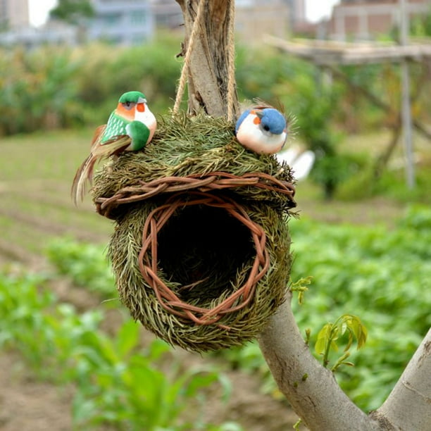 Handmade Bird Hut Natural Grass Knitting Hanging Bird Nest Roosting ...