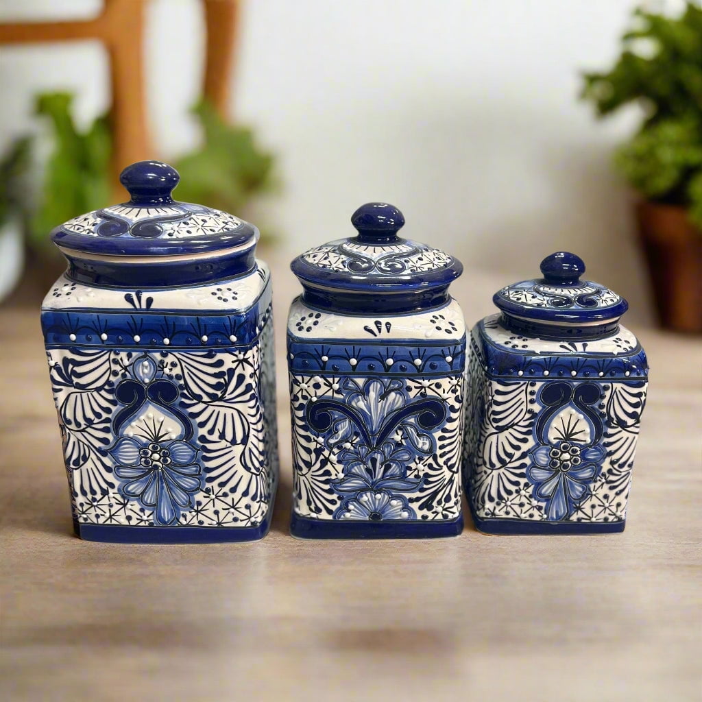 Blue Talavera Canister Set | Handmade Mexican Ceramic Jars - Walmart.com
