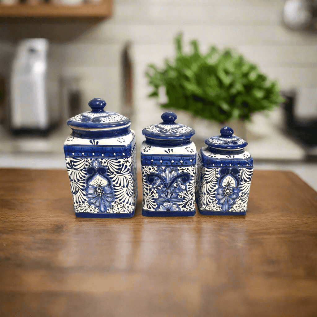 Handmade Blue Canister Set | Colorful Mexican Talavera Pottery ...