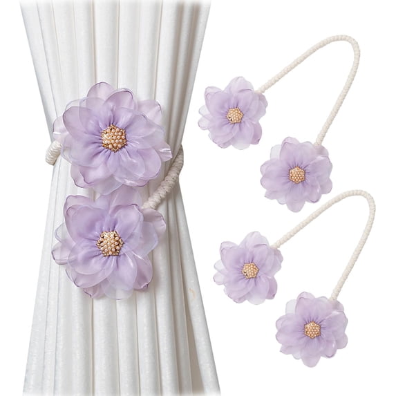 Handmade Boho Flower Curtain Tiebacks, Set of 2 Braided Rope Curtain ...