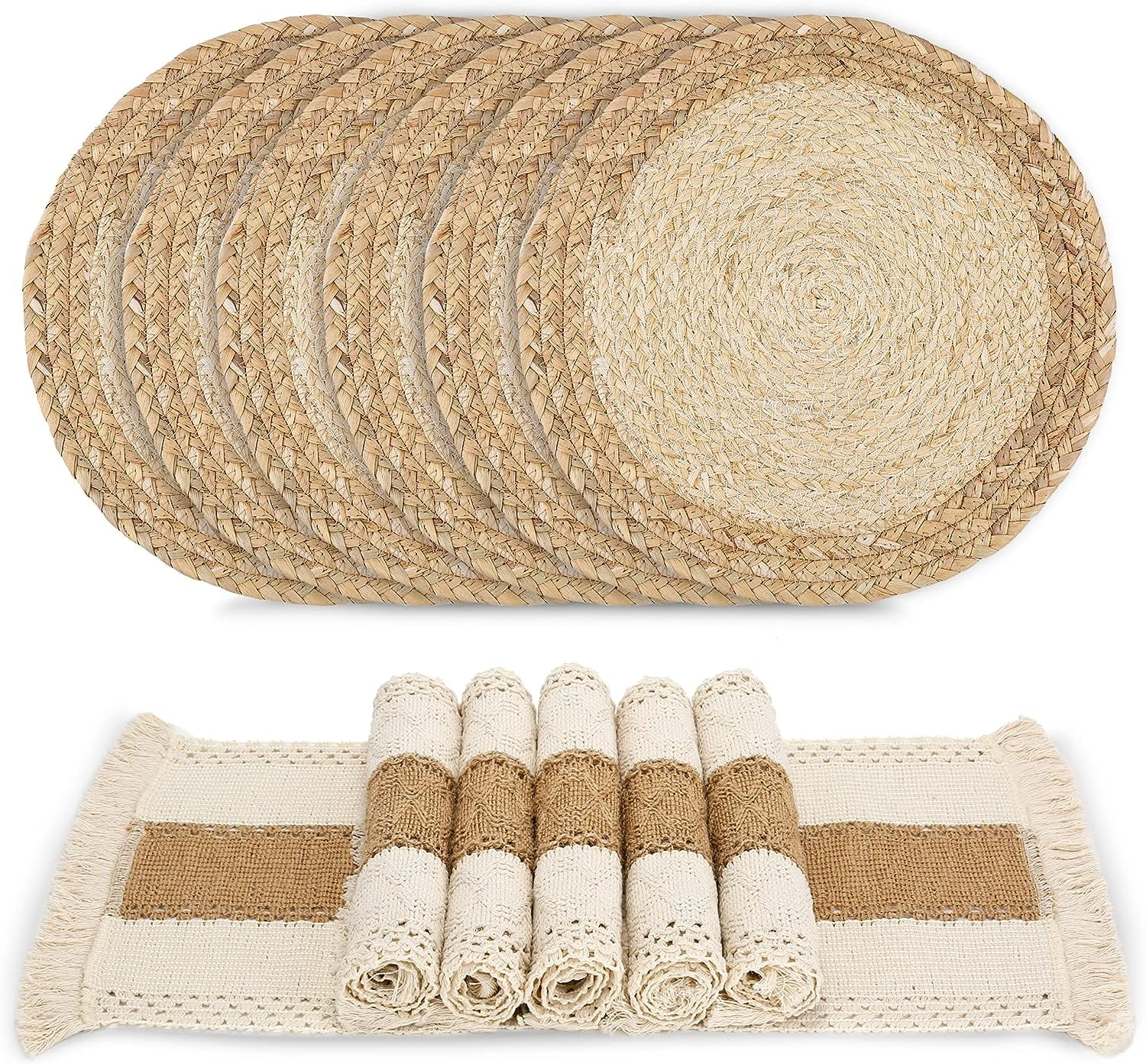 Handmade Boho Placemats Set of 6 - Natural Cotton Burlap and Water ...