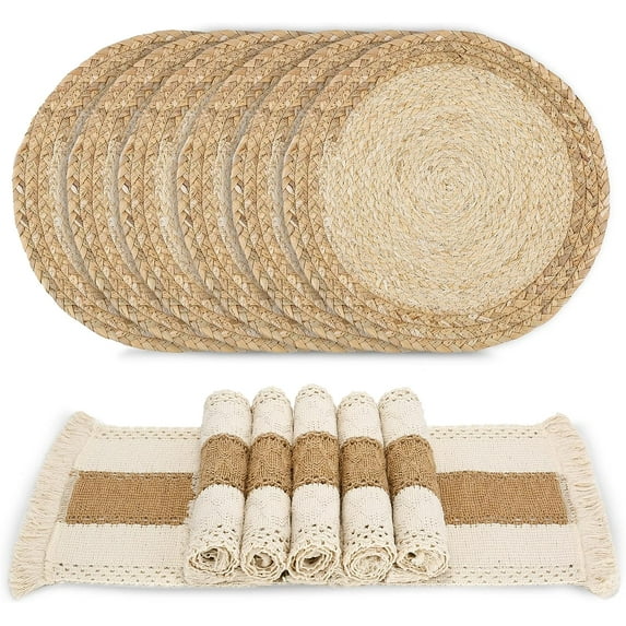 Handmade Boho Placemats Set of 6 - Natural Cotton Burlap and Water ...