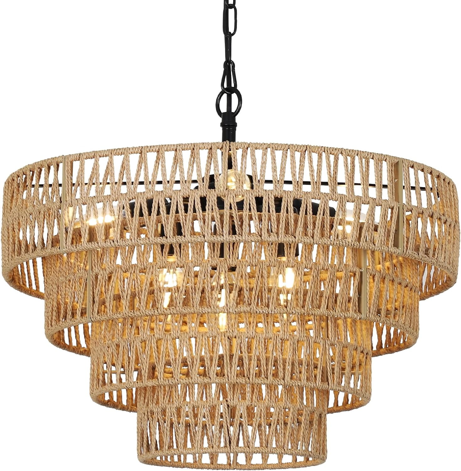 Handmade Boho Rattan Chandelier - Stylish 6-Light Fixture for Dining ...