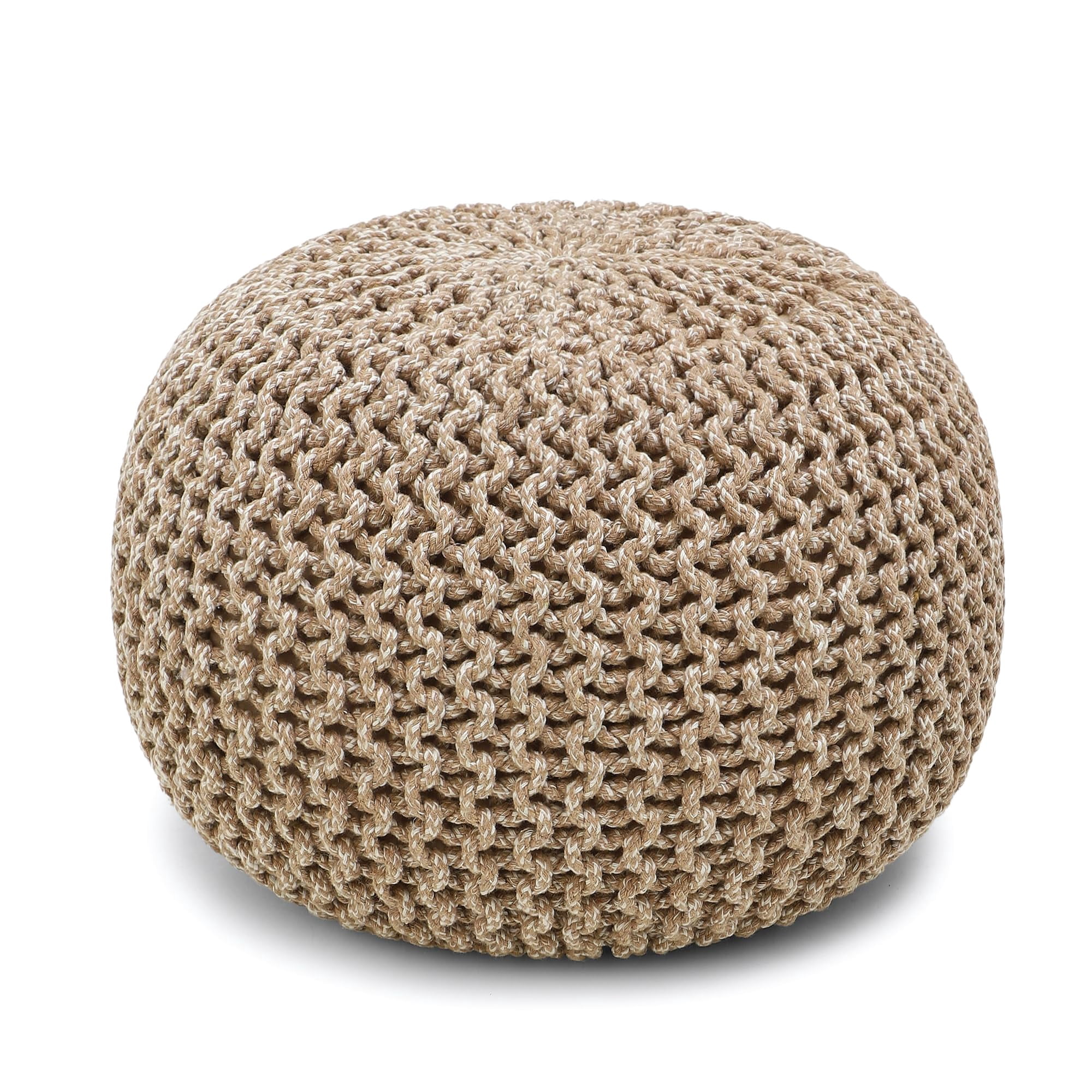Handmade Boho Round Pouf Ottoman, Cable Knit Footrest for Living Room ...