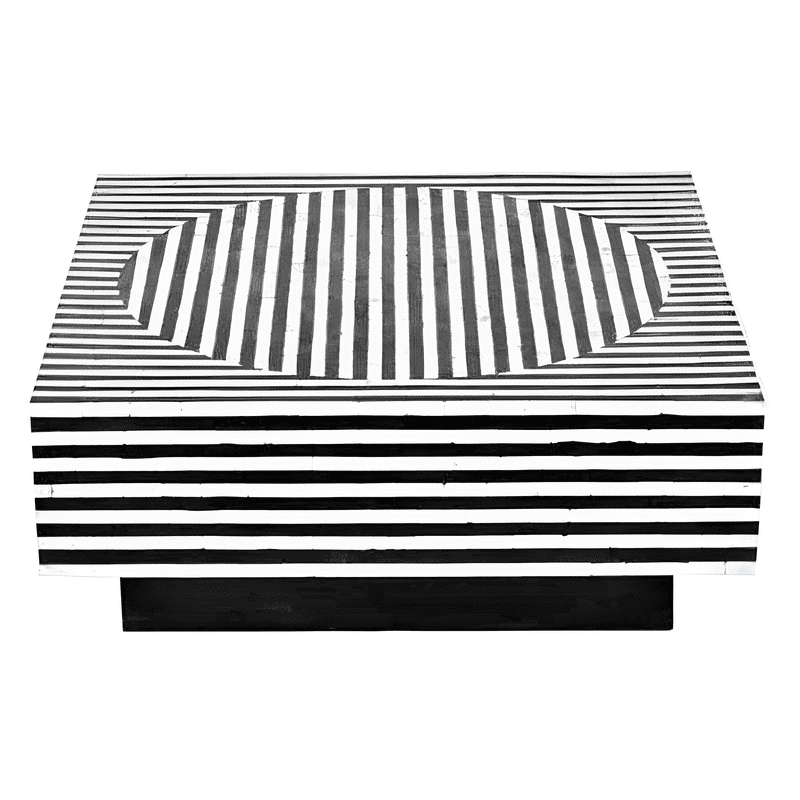 Handmade Bone Inlay Coffee Table – Geometric Op Art Square Table with ...