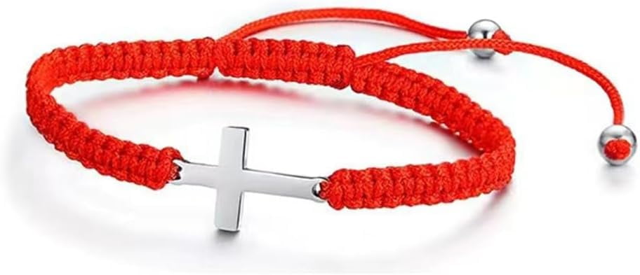 Handmade Braided Cross Black Red Charm Bracelet Inspirational Religion ...