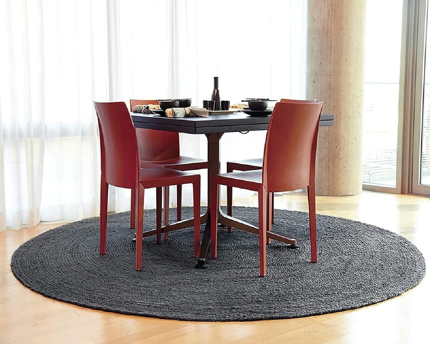 Handmade Braided Black Jute Round Rug, 2x2 Feet, Indoor Living Room ...