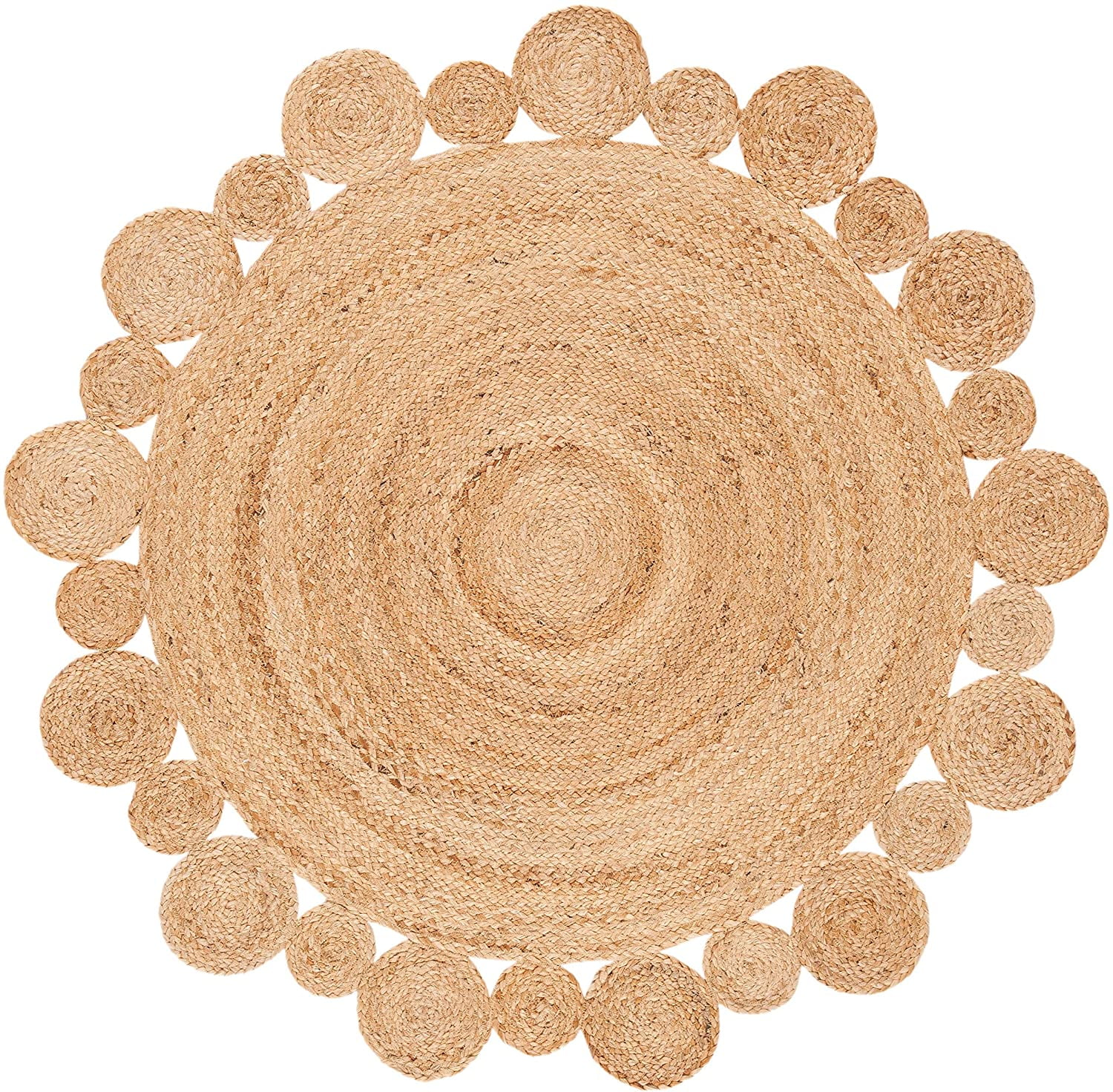 Handmade Braided Natural Pure Jute Tikki Round Rugs Size 5 x 5 Feet ...