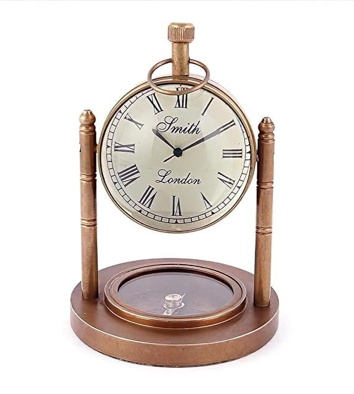 Handmade Brass Analog Table Clock with Roman Dial, Compass Base ...