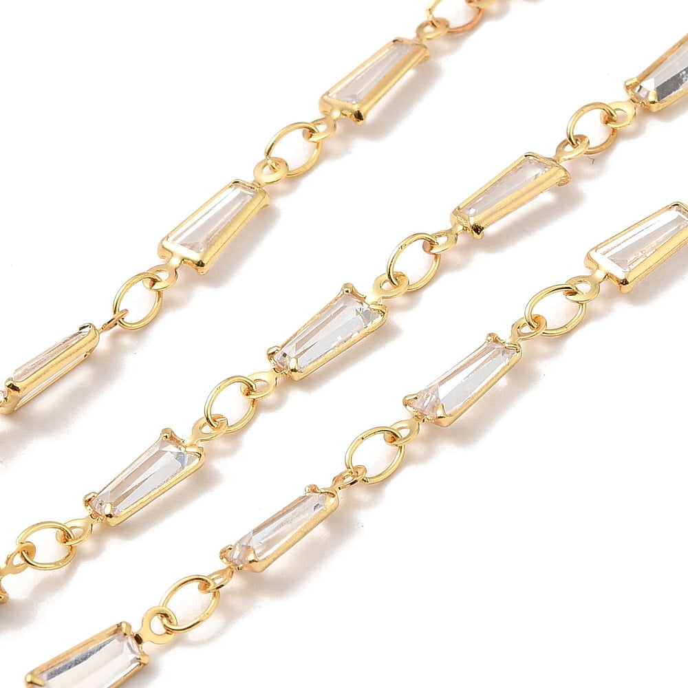 Handmade Brass Link Chain with Glass Beads Soldered with Spool Clear 3 ...