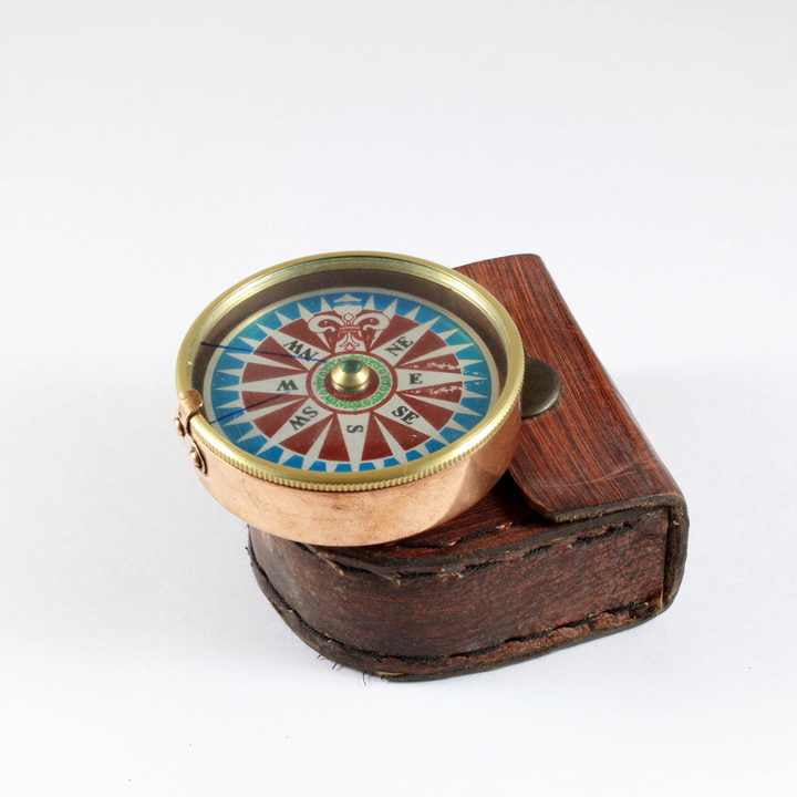 Handmade Brass Polished Nautical Compass Carry Leather Case for Marine ...