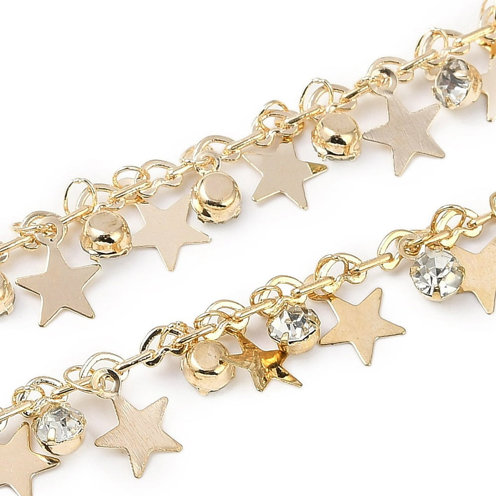 Handmade Brass & Rhinestone Chains for Necklaces Bracelets Making Long ...