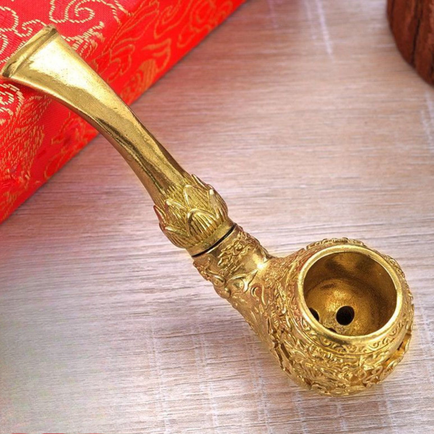 Handmade Brass Tobacco Pipe Carved Carp Design Traditional Mens Gift ...
