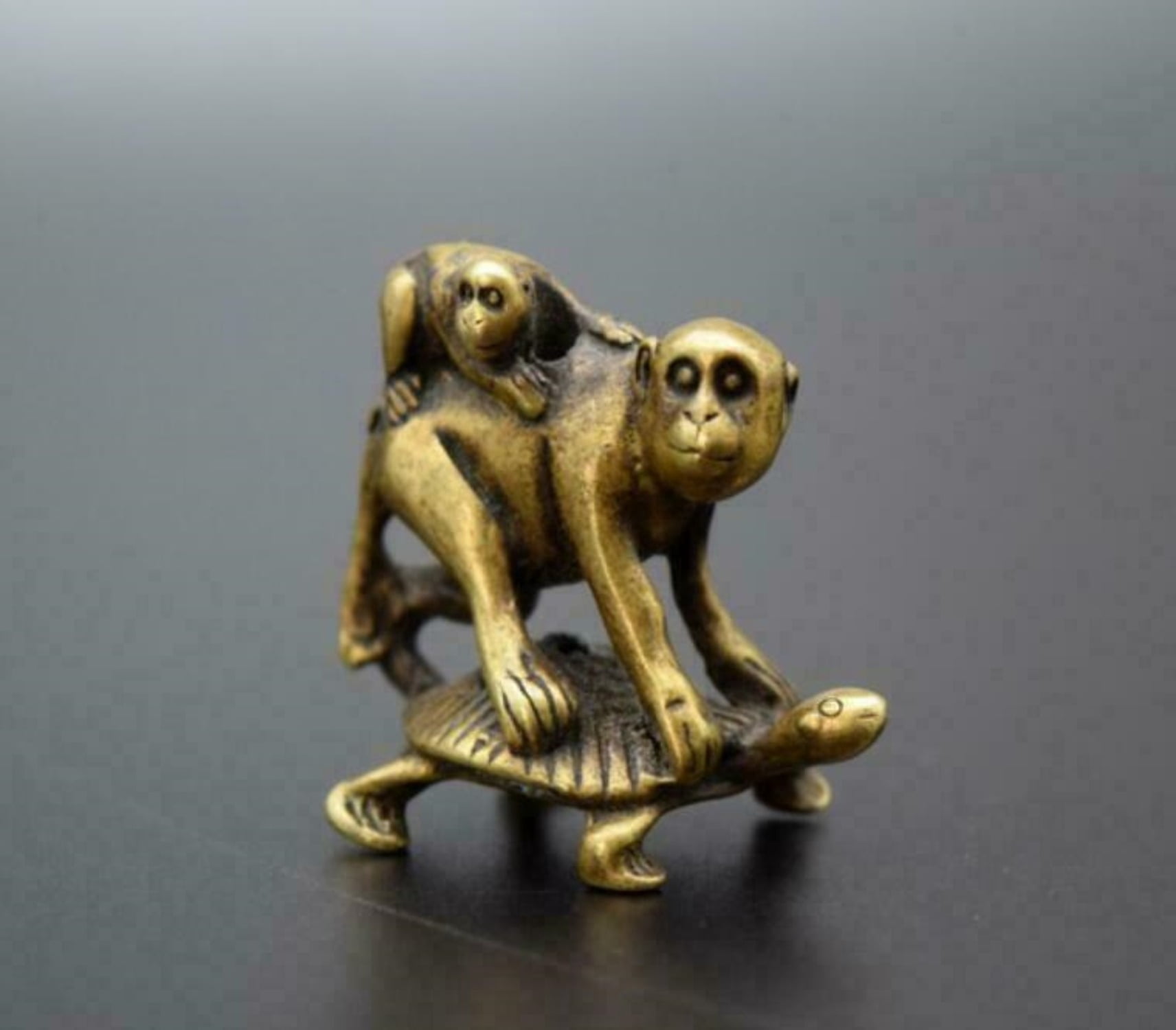 Handmade Brass Tortoise Monkey Statue Chinese Cultural Decor ...