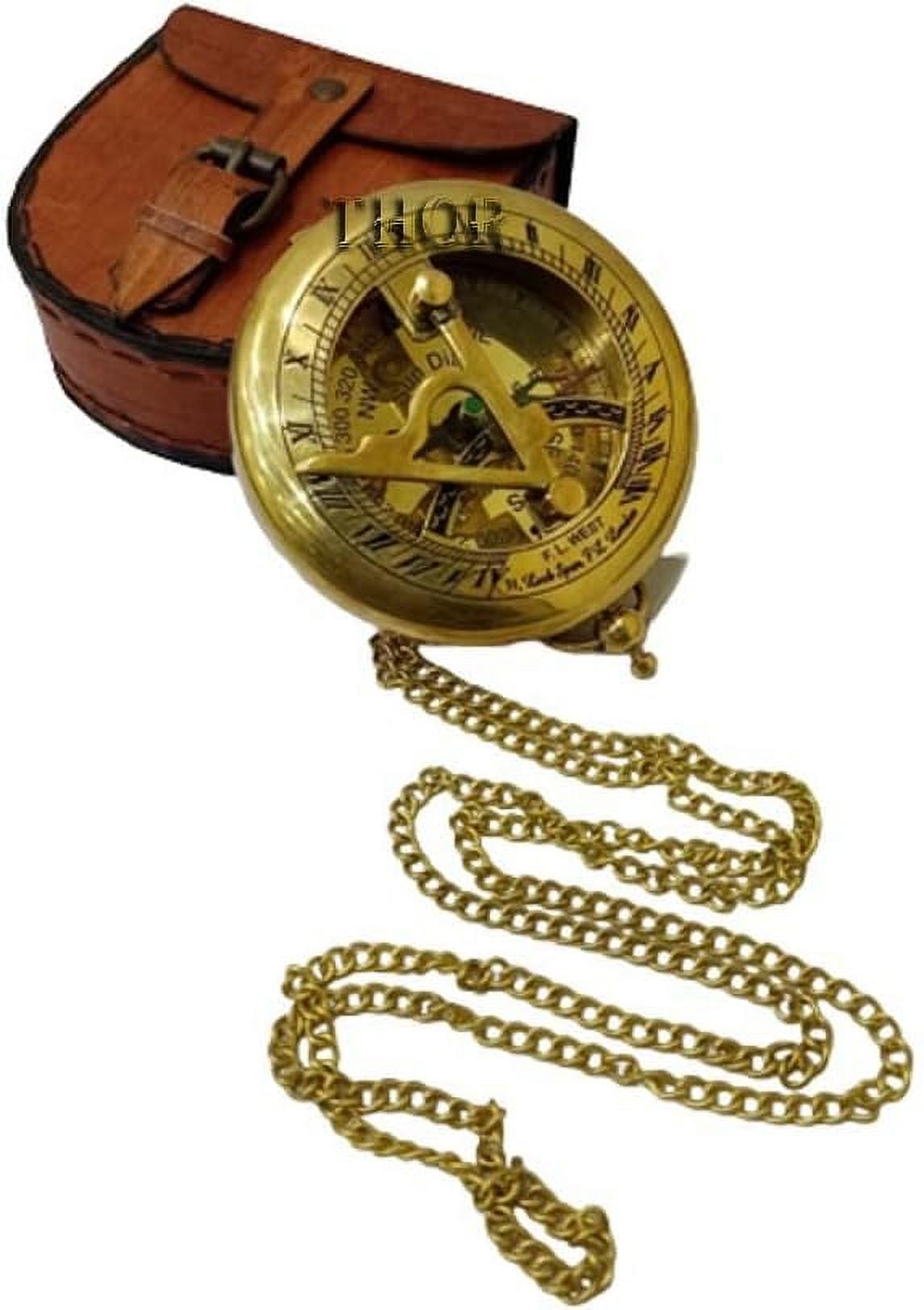 Handmade Brass Vintage Sundial Compass with Leather Case/Sundial Push ...