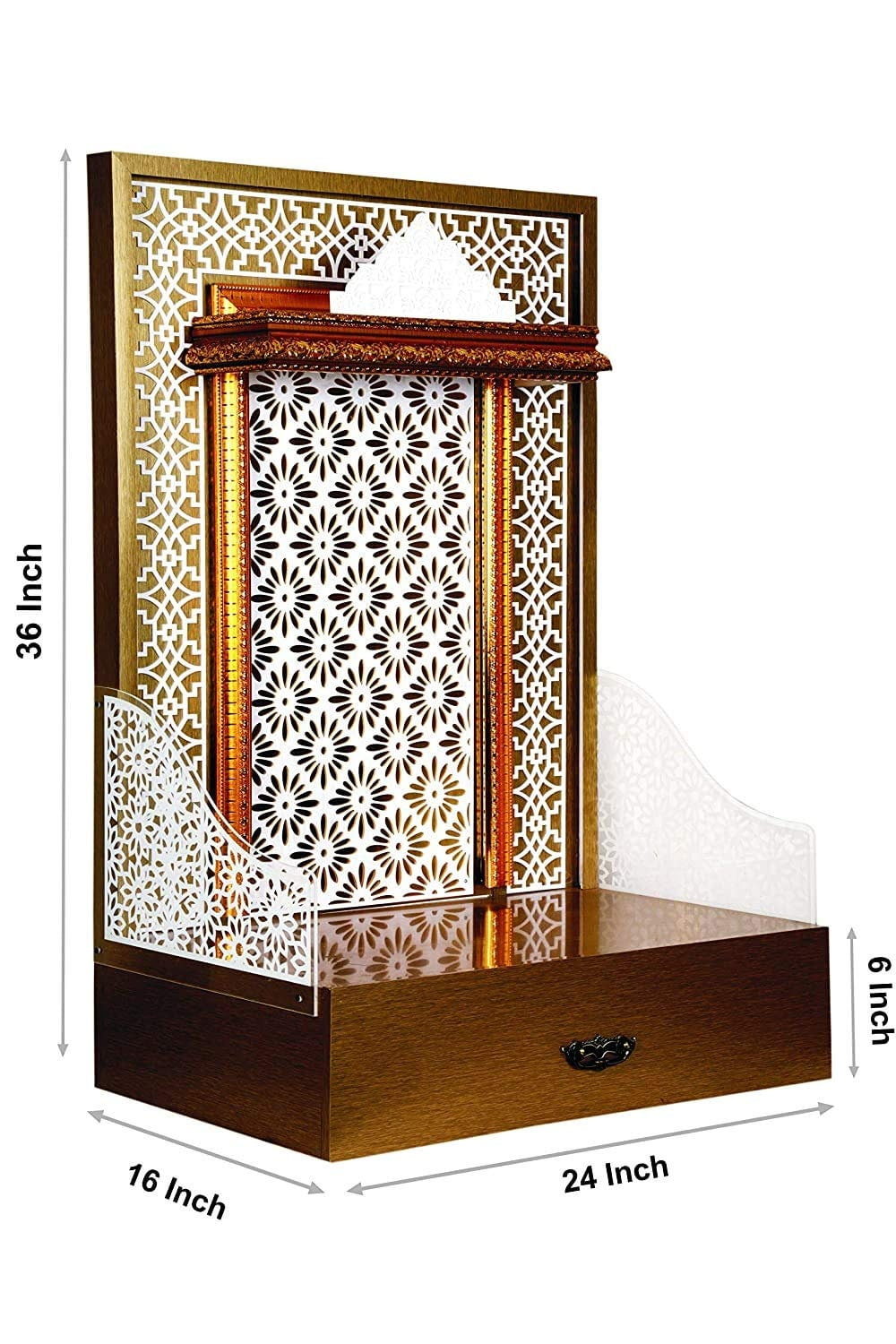 Handmade Brown Wooden Temple Pooja Mandap with LED Lights for Home and ...