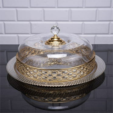 Handmade Cake Stand with Dome, Round Cake Holder with Cover, Glass Gold ...