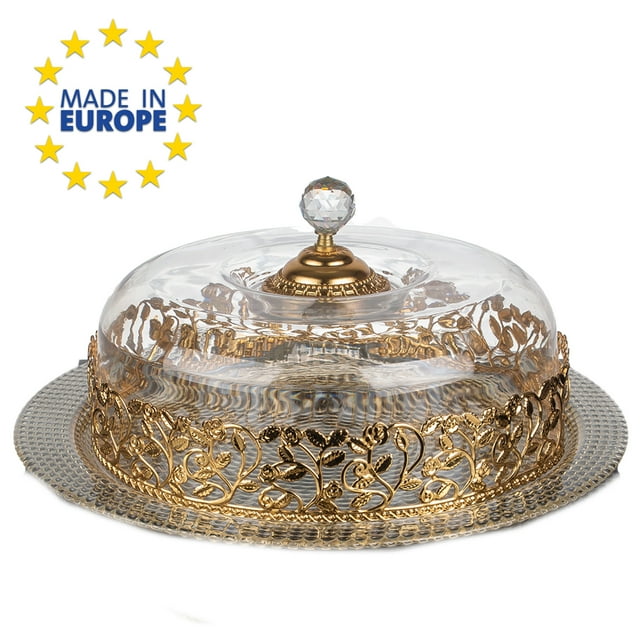 Handmade Multifunction Dessert Stand with Acrylic Dome, Gold Glass Cake ...