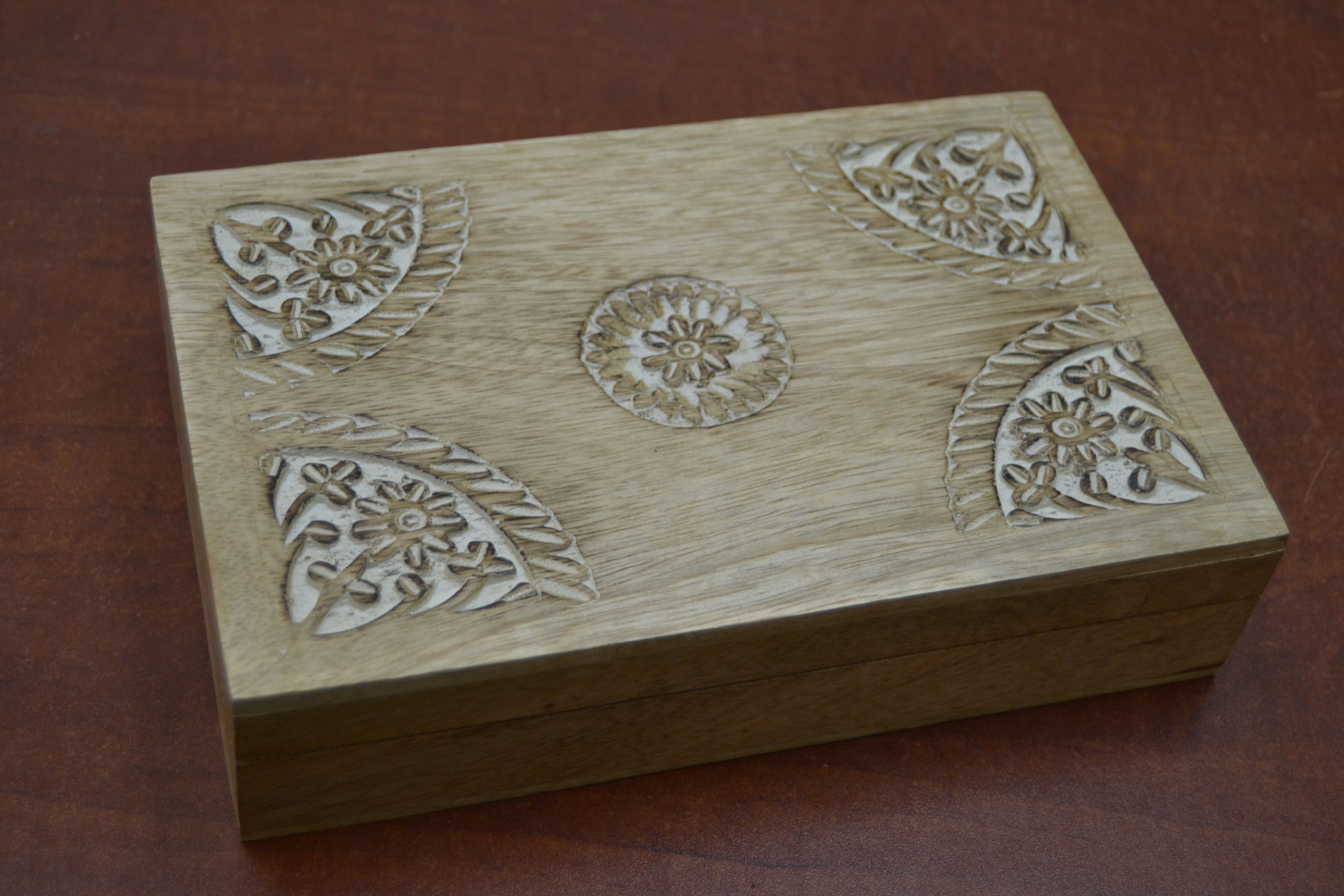 Handmade Carved Flower Chest Storage Wood Box - Walmart.com