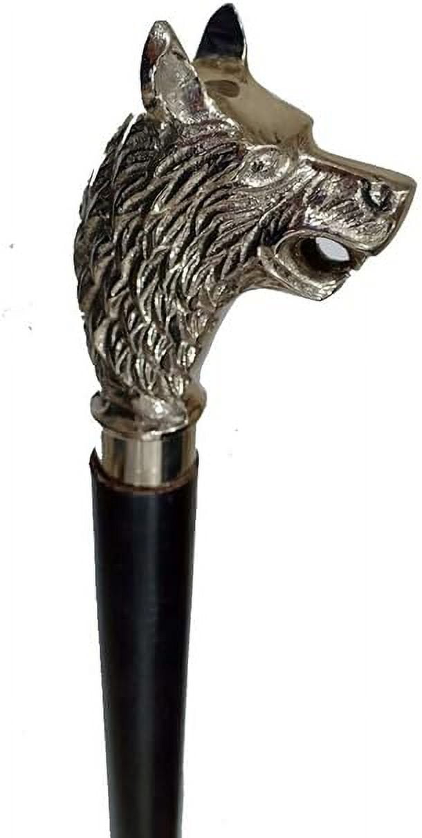 Handmade Carved Wolf Chrome Handle Walking Stick Canes Rustic Vintage ...