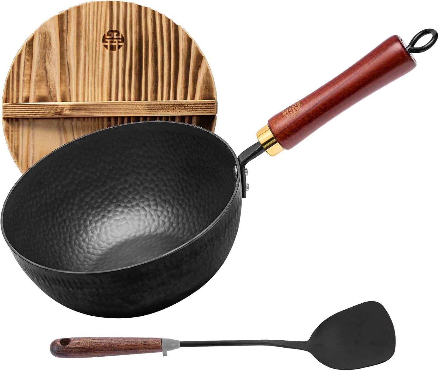 Handmade Cast Iron Wok,Non-Coated Stir Fry Pan,8.6-Inch Iron Pot with ...