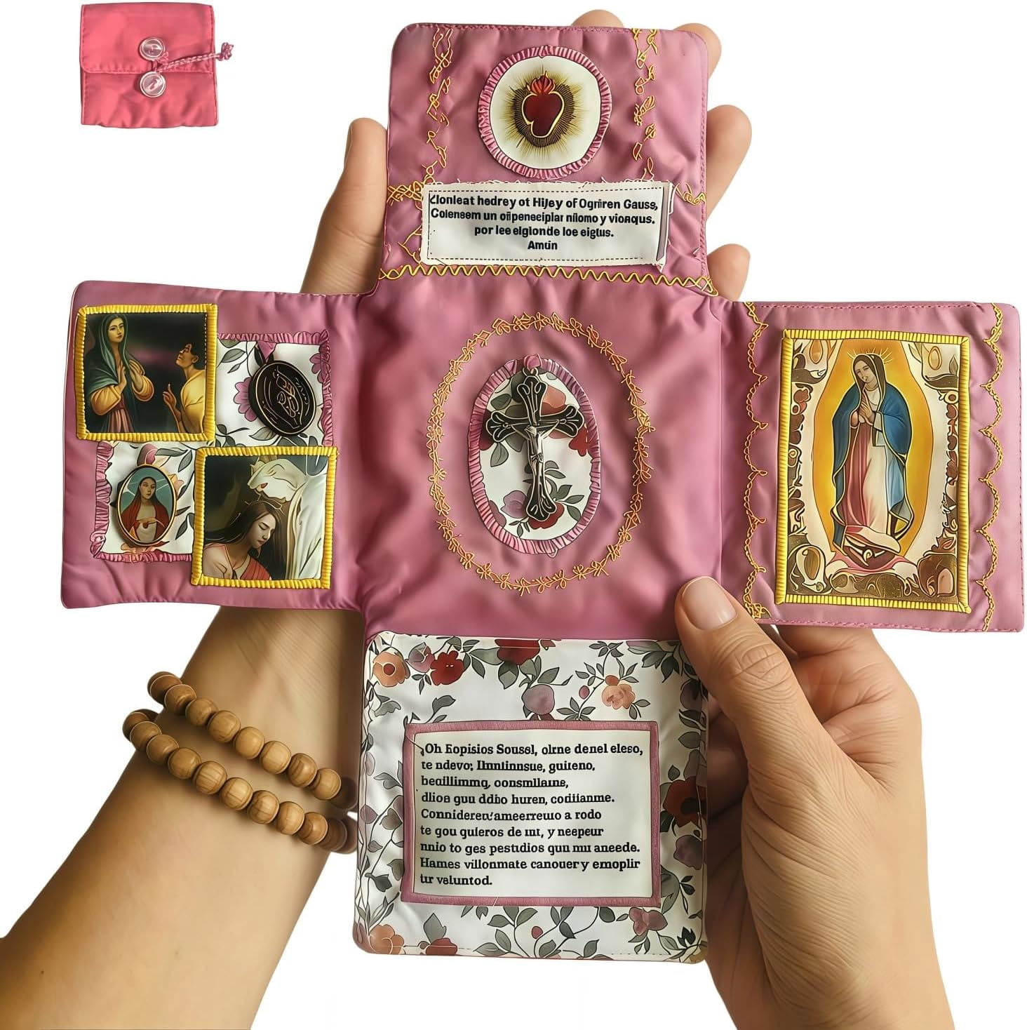 Handmade Catholic Prayer Pouch with Silver Cross, Fabric Pocket Shrine ...