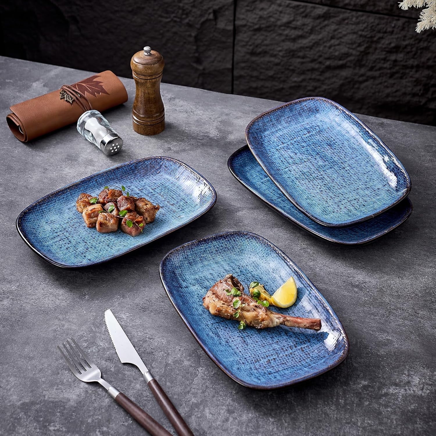 Handmade Ceramic Dinner Plates Set of 4, 11 Inch Porcelain Salad Plates ...