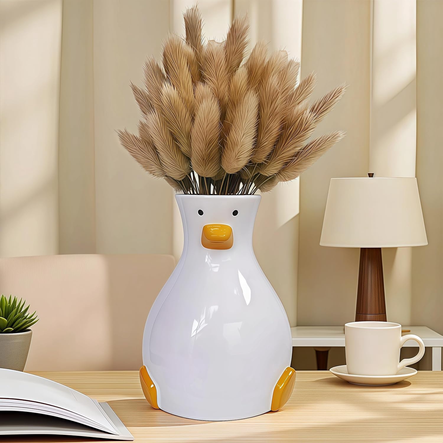 Handmade Ceramic Duck Vase - White Lovely Animal Vase, Modern Tabletop ...
