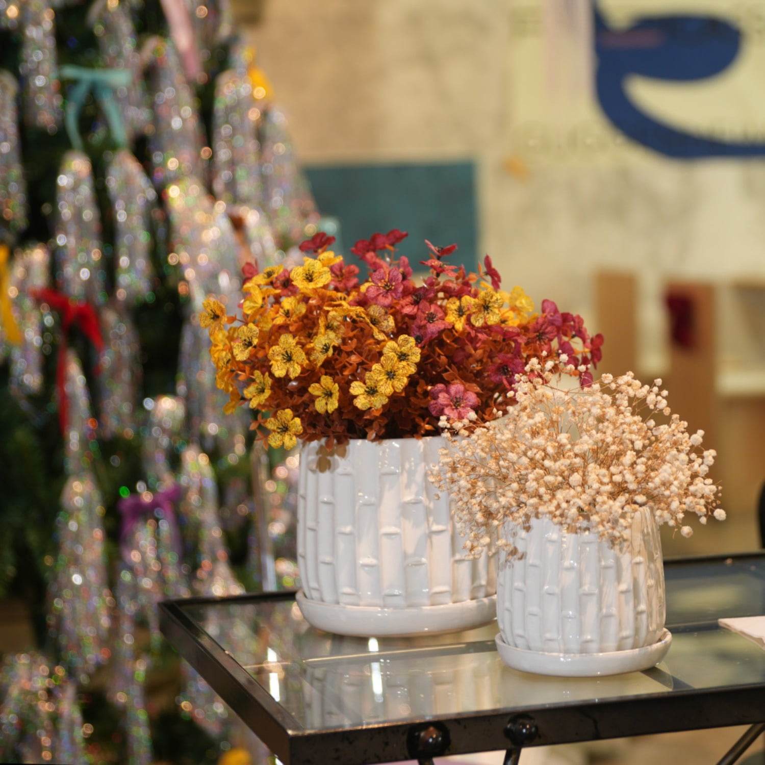 Handmade Ceramic Flower Pot with Groove Pattern, 6 & 8 Inch Diameter ...