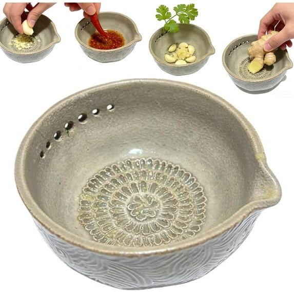 Handmade Ceramic Garlic Grater and Herb Stripper Bowl, 2-in-1 Kitchen ...