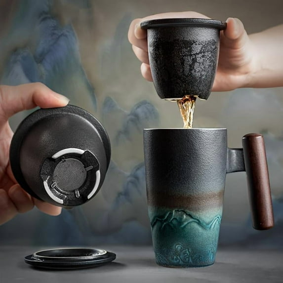 Handmade Ceramic Tea & Coffee Cup Set with Filter - Creative Retro ...