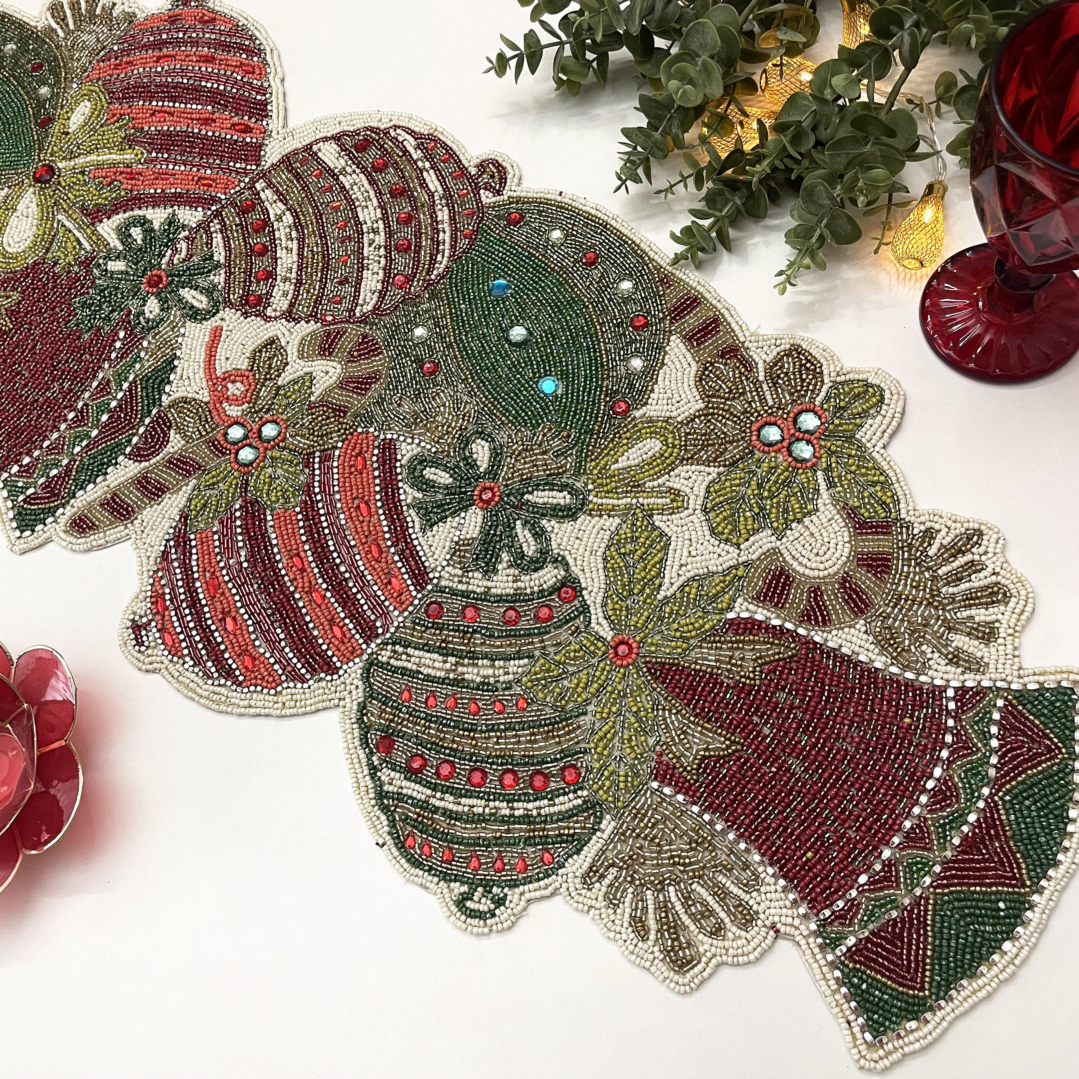 Handmade Christmas table runner, beaded runner, centerpiece multi ...