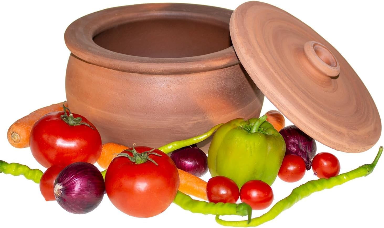 Handmade Clay Pot with Lid, 7.5 Quarts Traditional Unglazed Terracotta ...