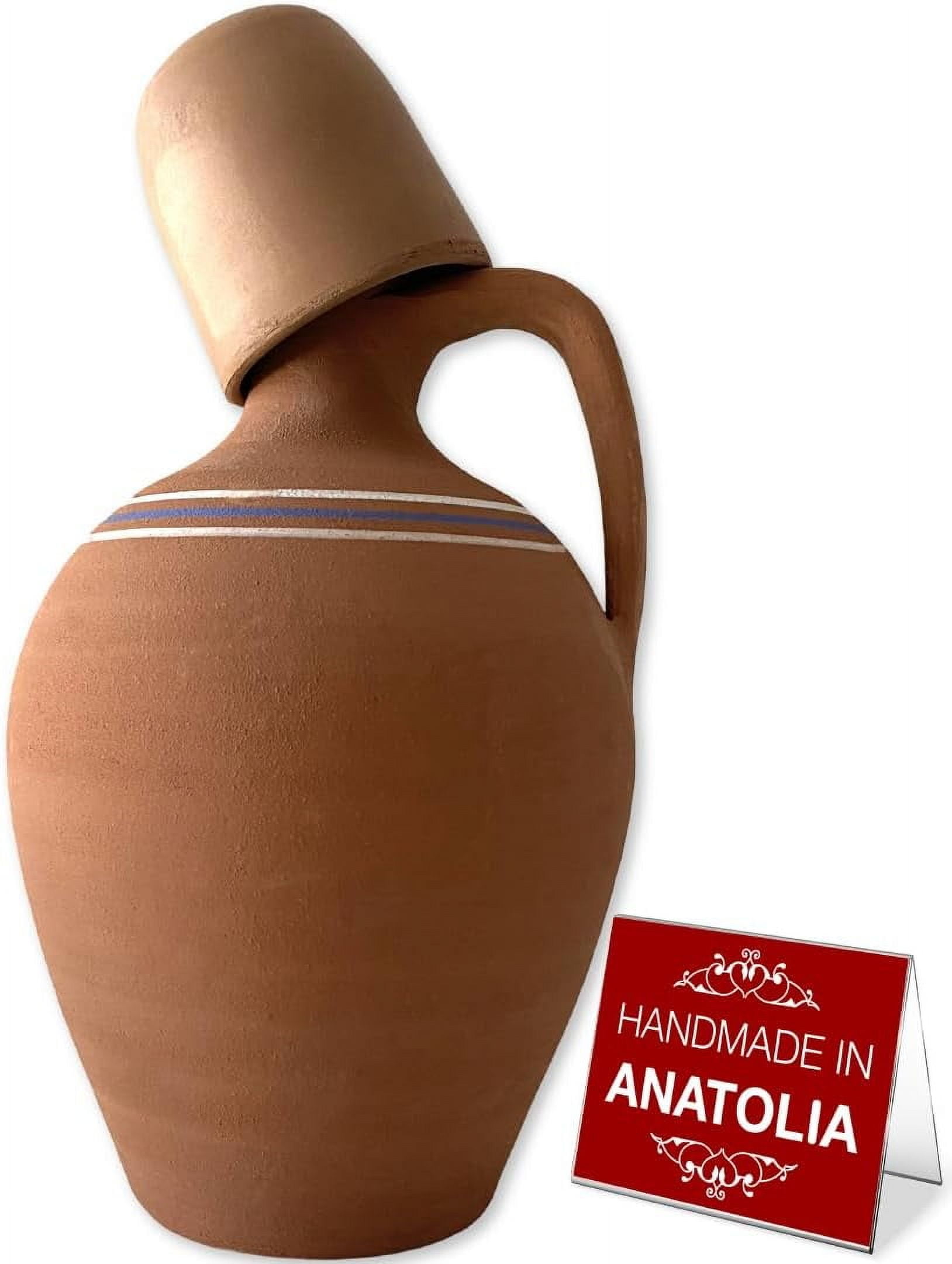 Handmade Clay Water Pitcher with 1 Clay Cup, Natural Unglazed ...