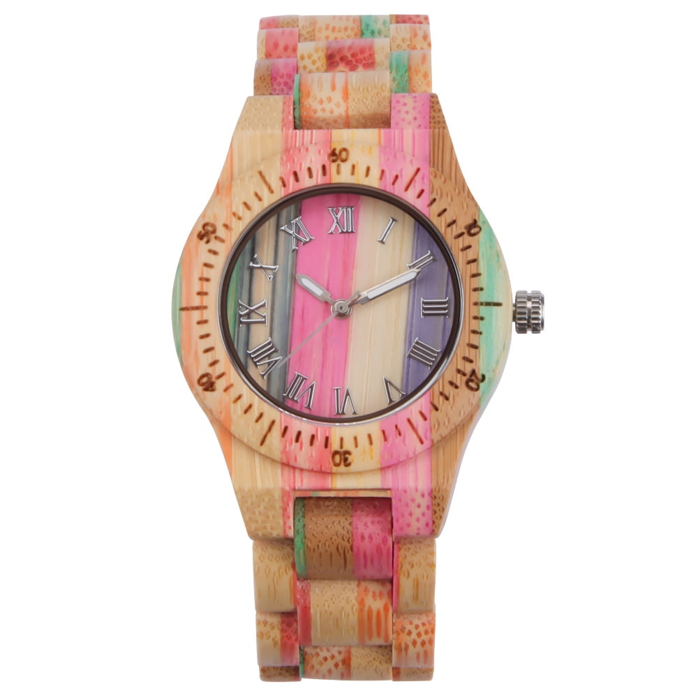 Handmade Colorful Bamboo Women Wood Watch Analog Quartz Fashion Wooden ...