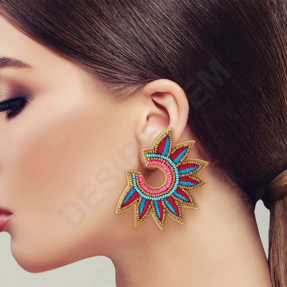 Handmade Colorful Beaded Earrings, Hoop Dangle Earrings, Bohemia Boho ...
