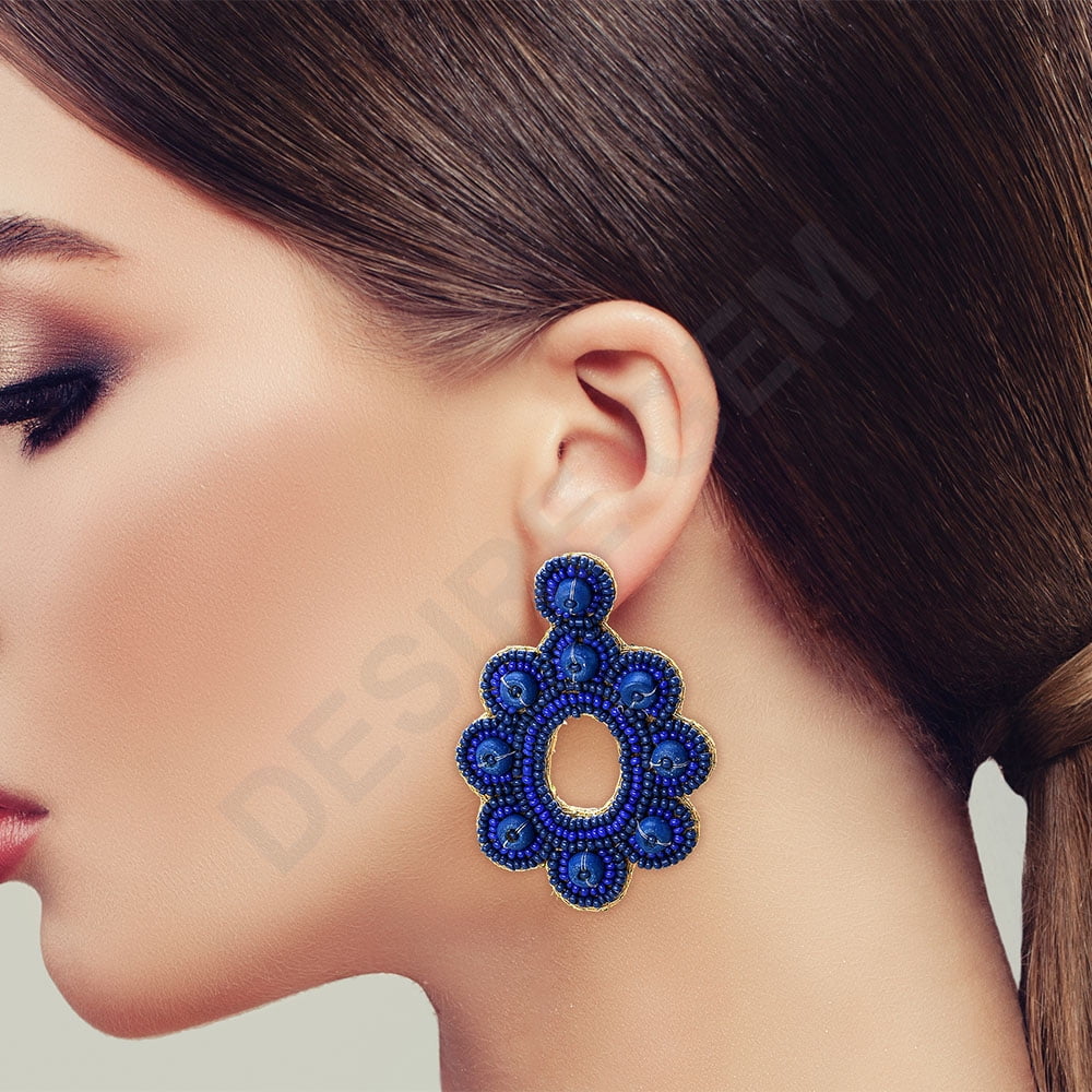 Handmade Colorful Beaded Earrings, Seed Bead, Hoop Dangle Earrings ...