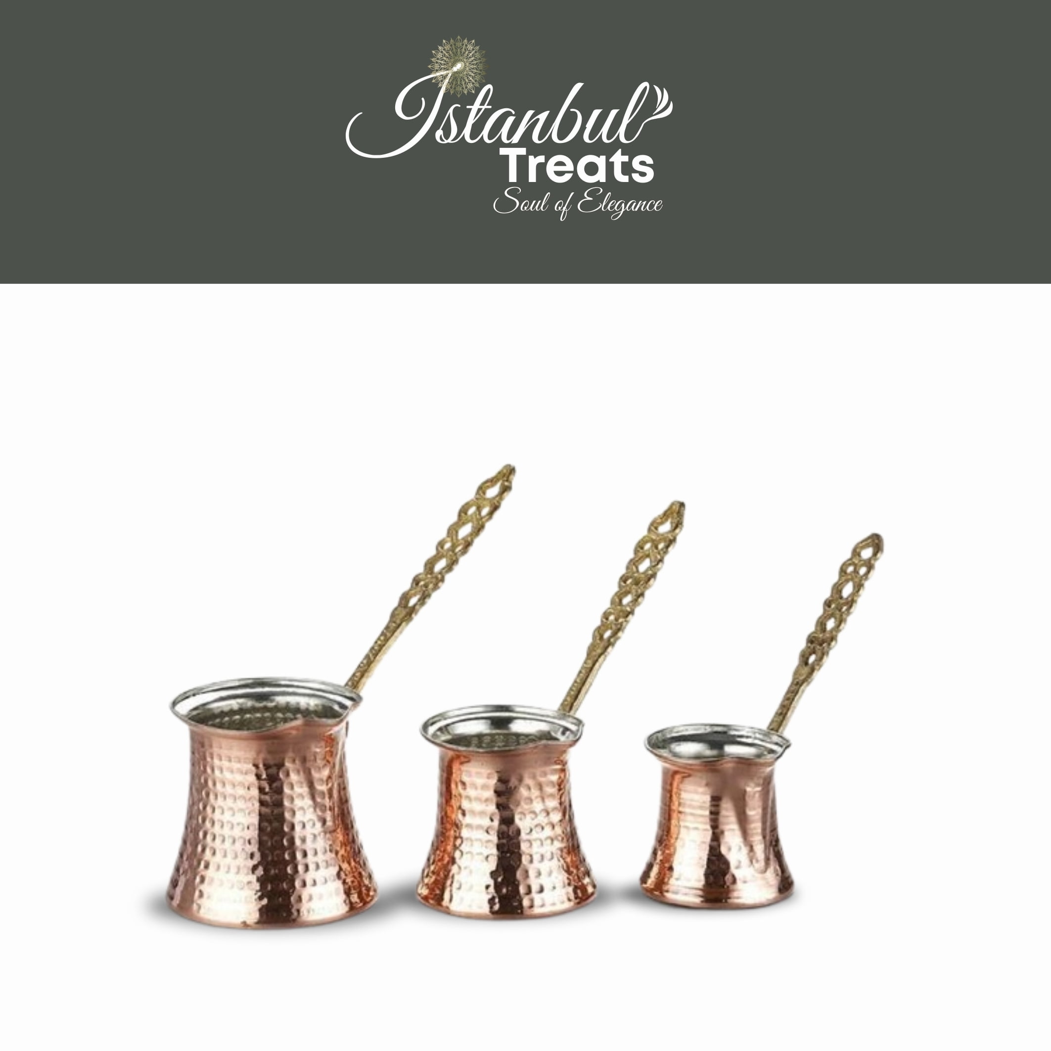 Handmade Copper Turkish Coffee Pot Set - 3 Traditional Cezve (3, 4, 5 ...