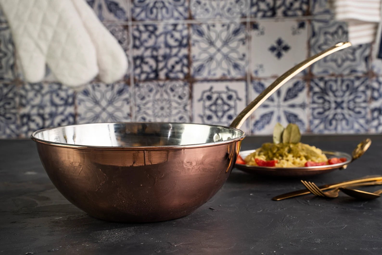 Handmade Copper Wok Pan with Brass Handle – 420mm Stir-Fry Skillet ...