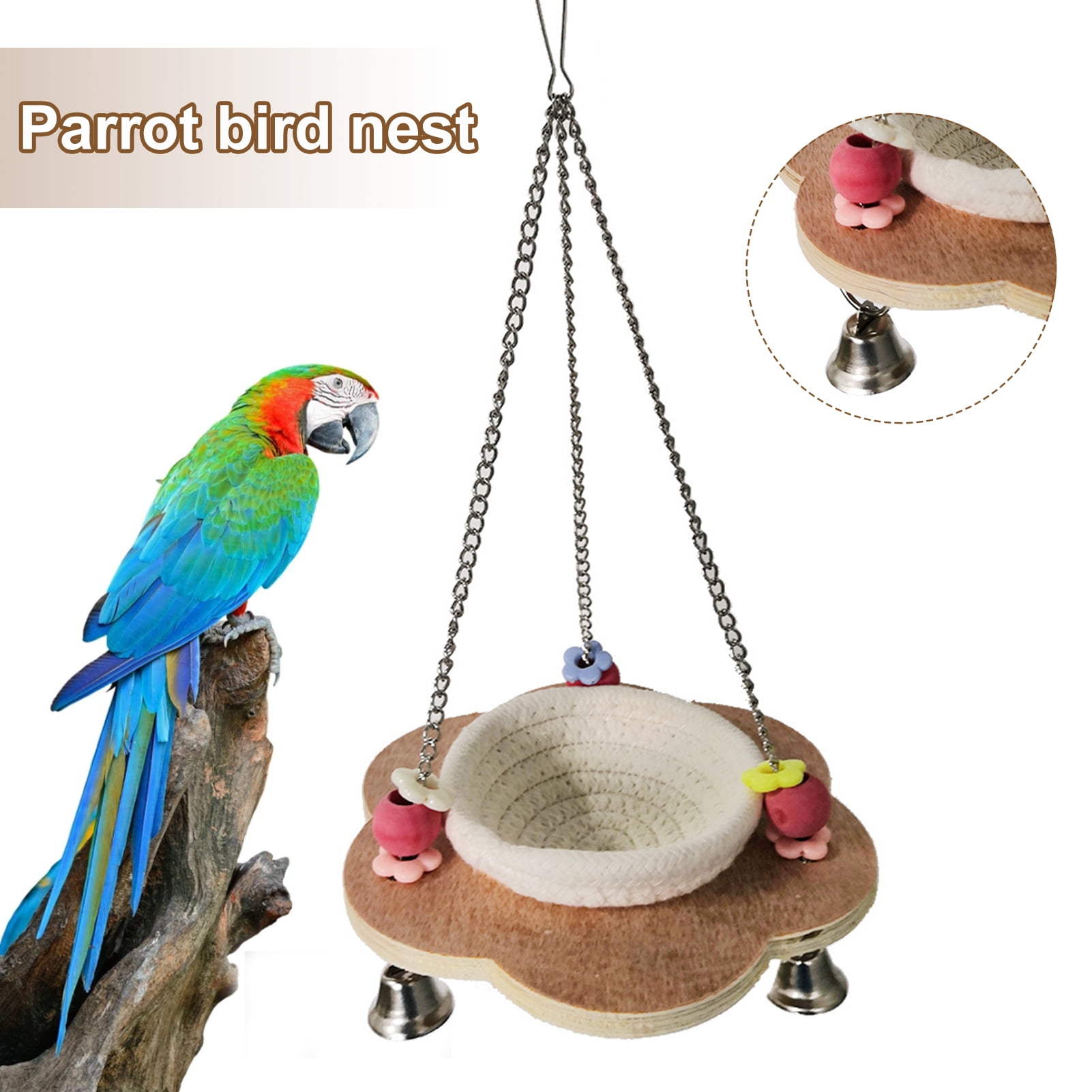 Handmade Cotton and Hemp Rope Hanging Bird Nest Bed with Wooden Bracket ...
