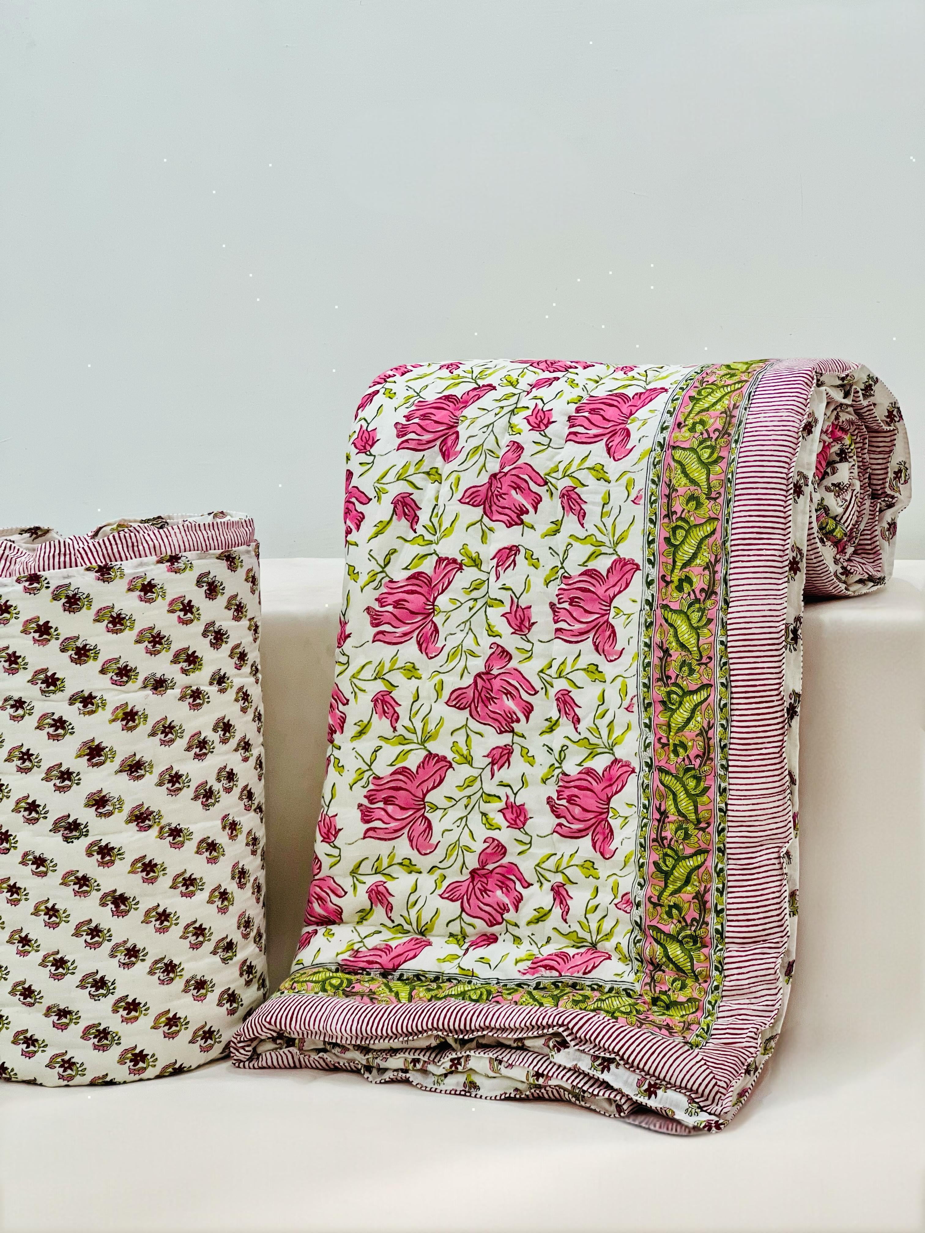 Handmade Cotton Quilt | Soft Quilted Blanket | Block Print Bed Cover ...