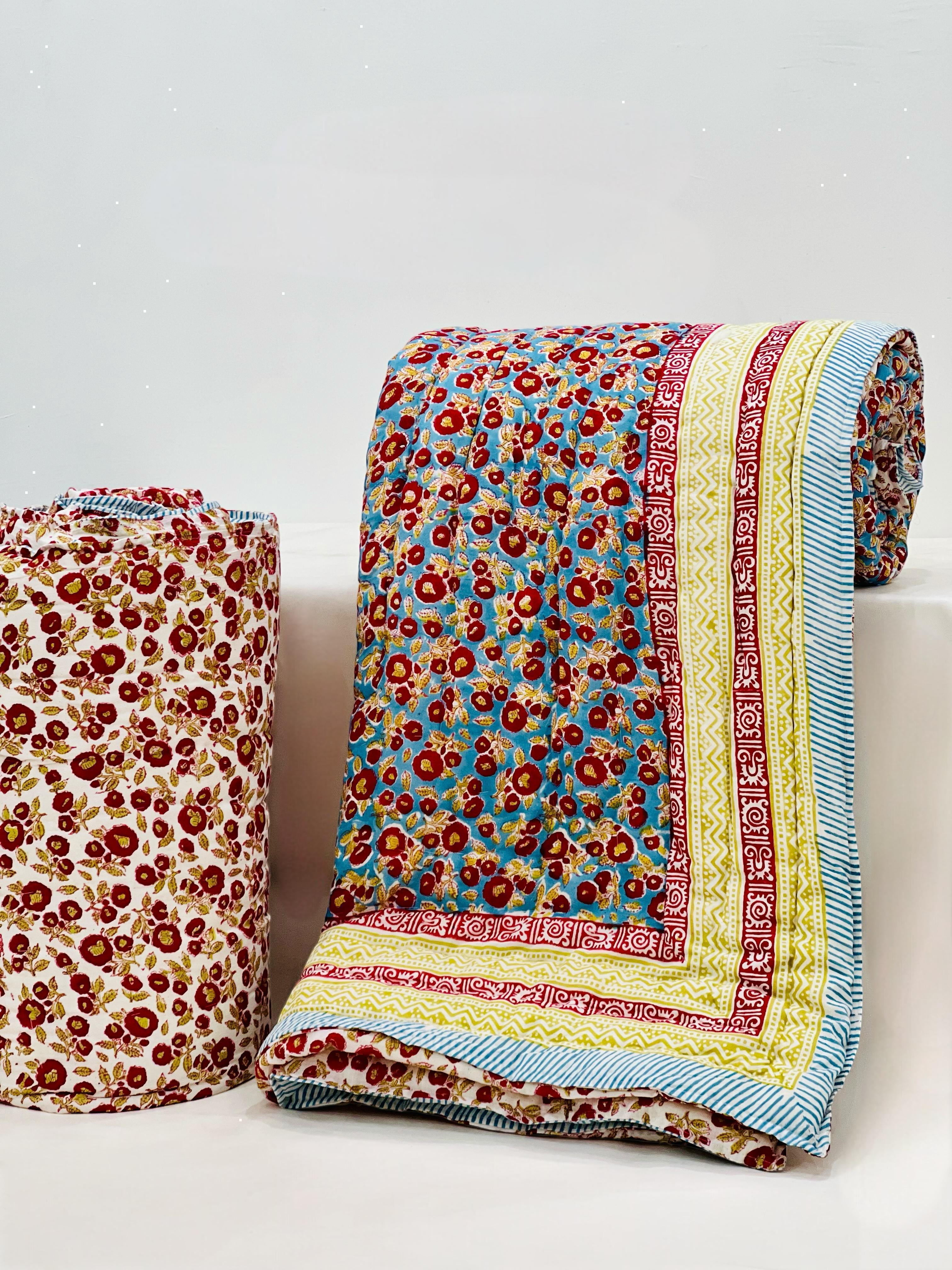 Handmade Cotton Quilt | Soft Quilted Blanket | Block Print Bed Cover ...