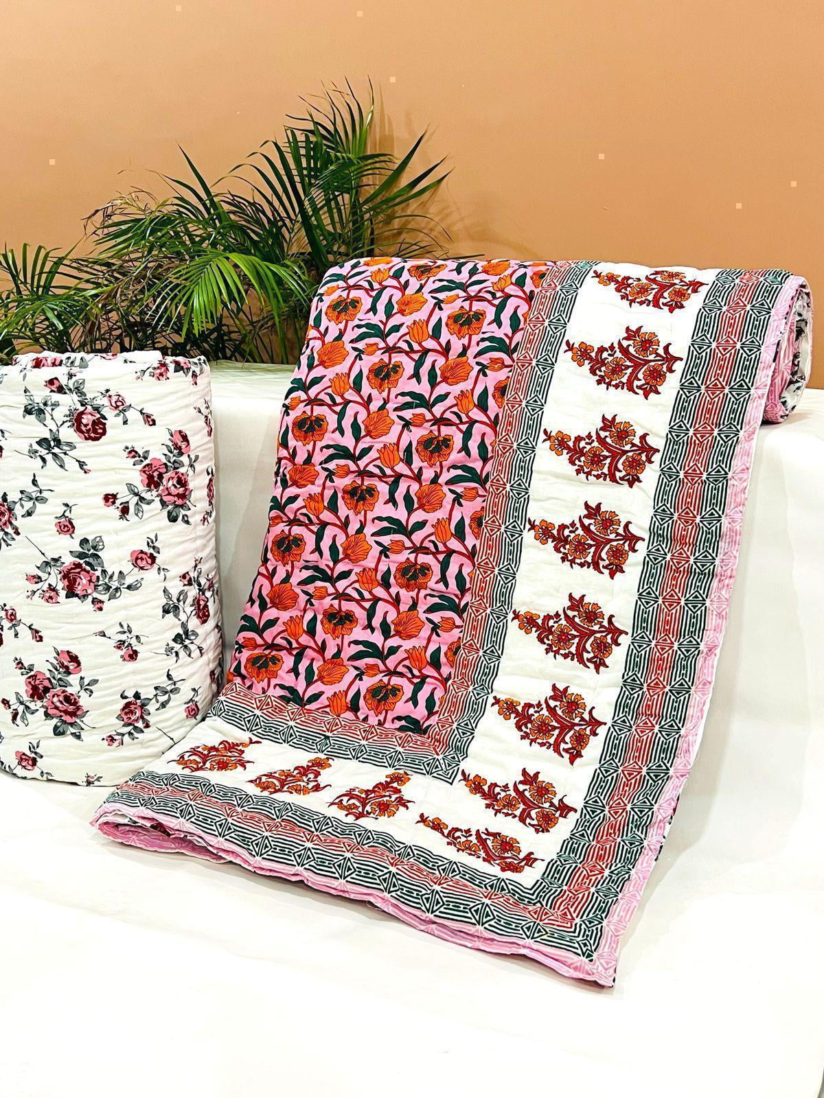 Handmade Cotton Quilt | Soft Quilted Blanket | Block Print Bed Cover ...