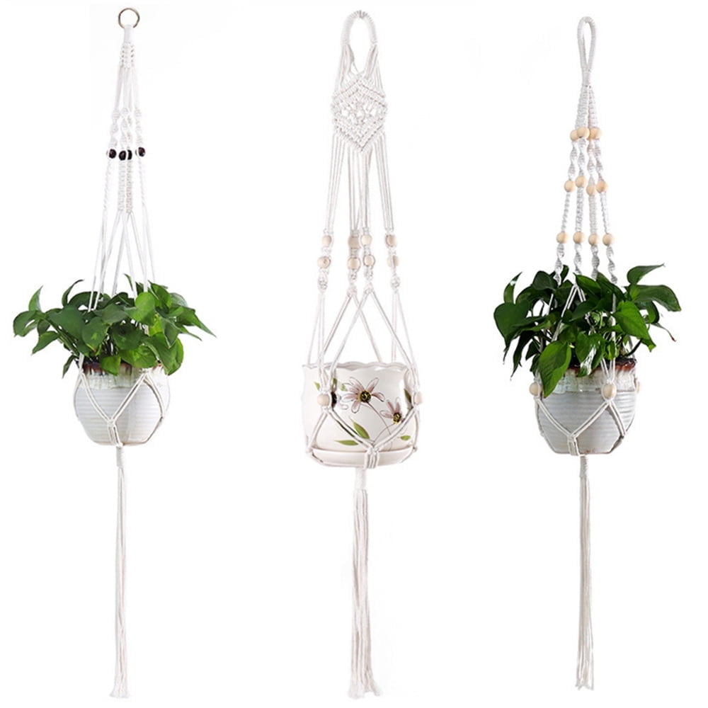 Handmade Cotton Rope Hanging Plant Holders,Set of 3 Boho Planter Basket ...