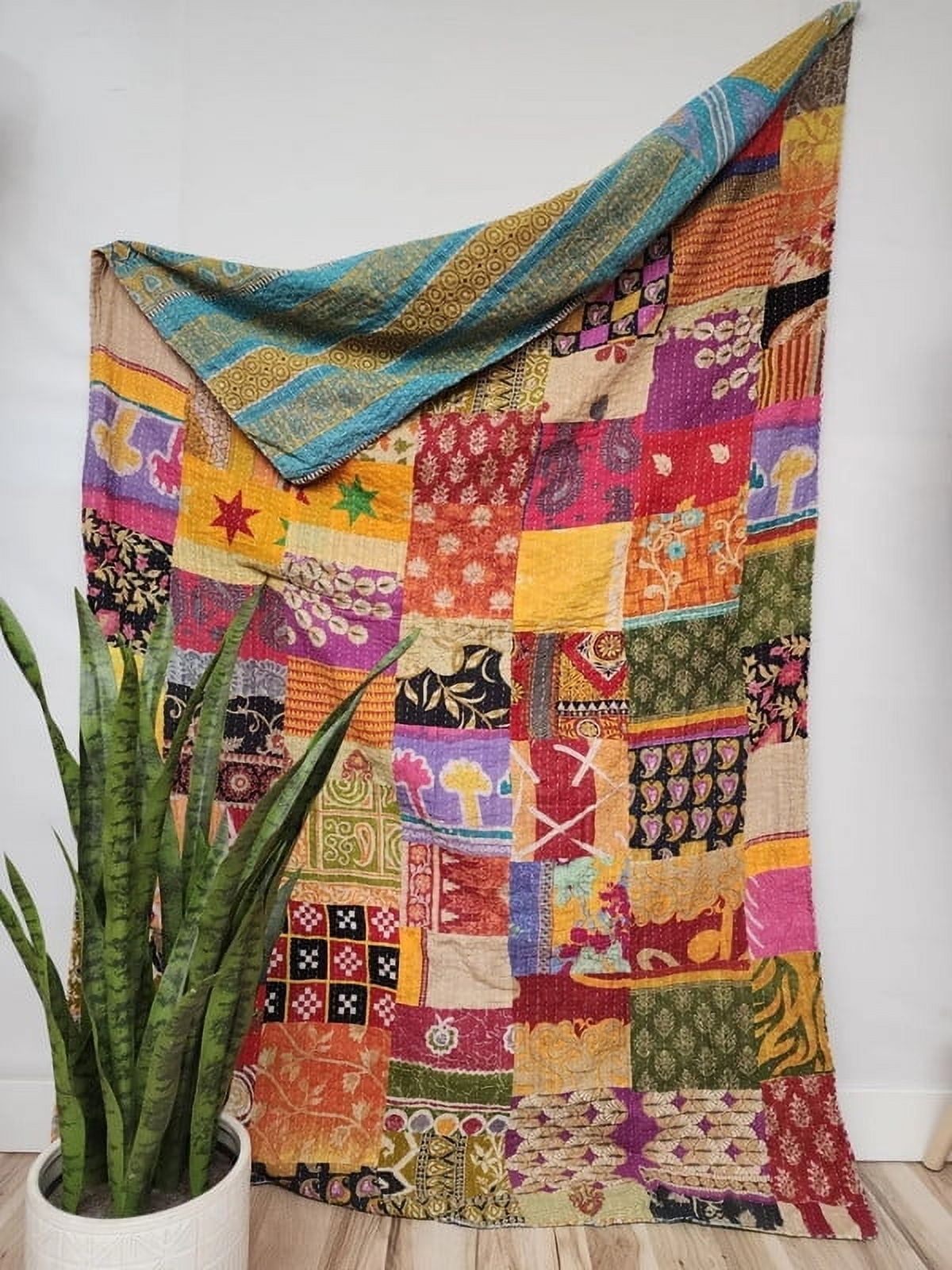 Handmade Cotton Vintage Patchwork Kantha Quilt One Piece Bohemian ...