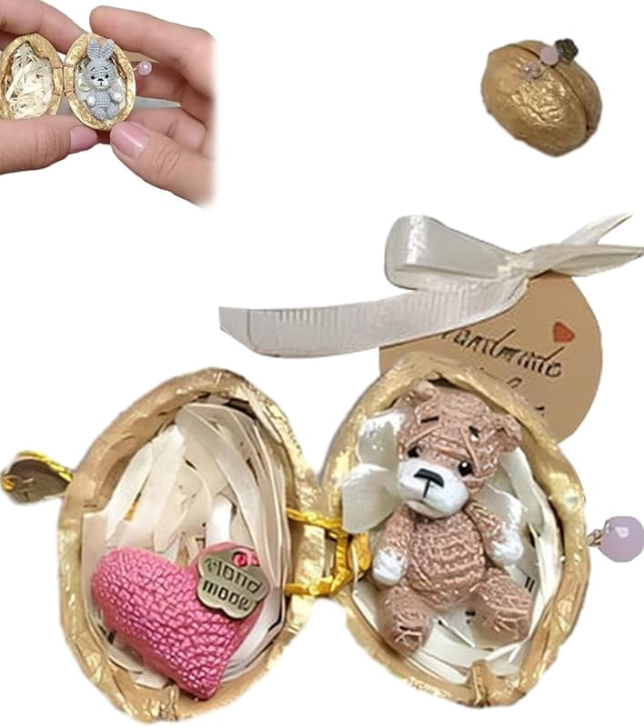Handmade Crochet Animal in Walnut Shell, Mini Crochet with Knitted Love ...