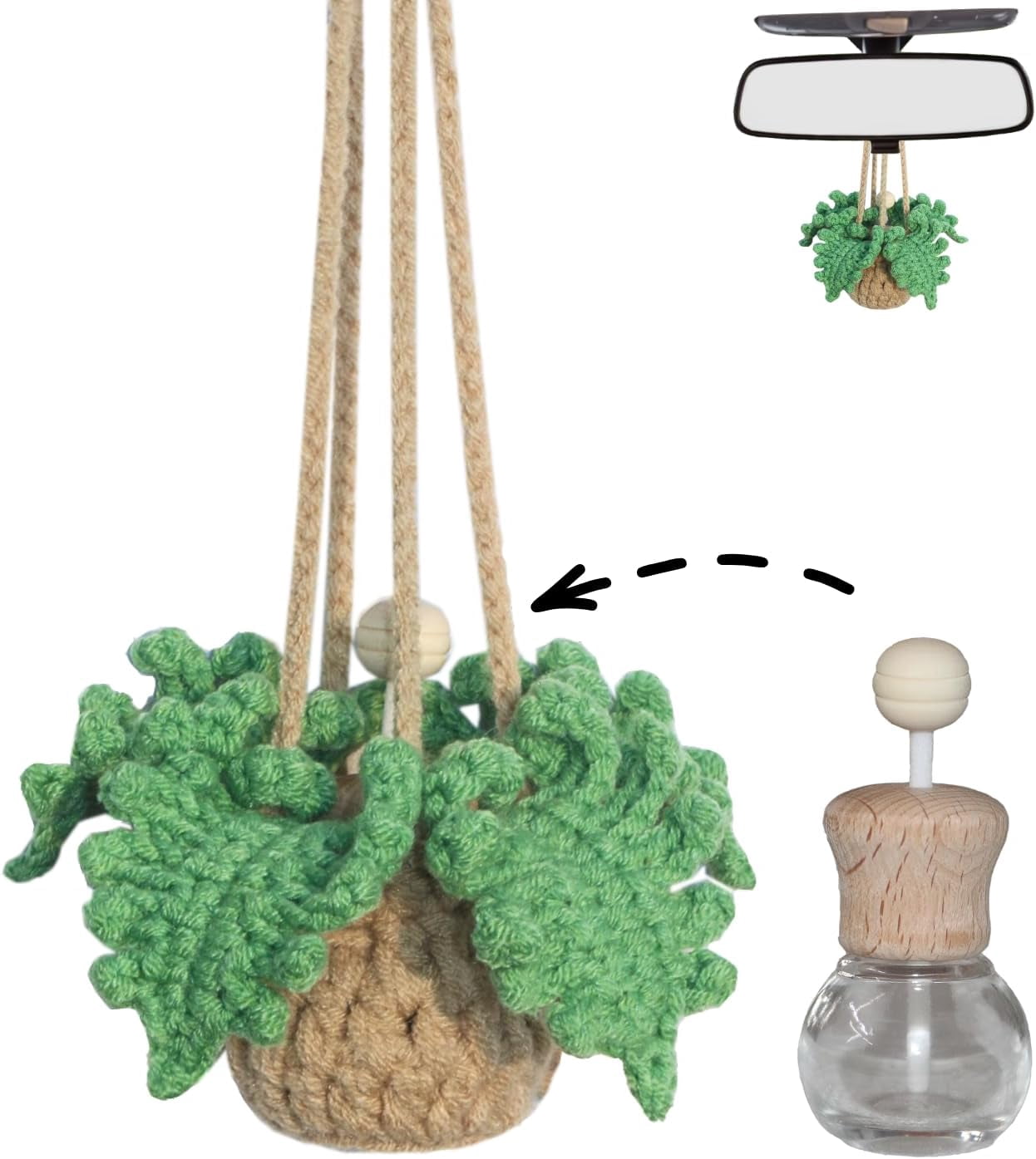 Handmade Crochet Car Air Freshener - Adorable Bendable Fern Plant with ...